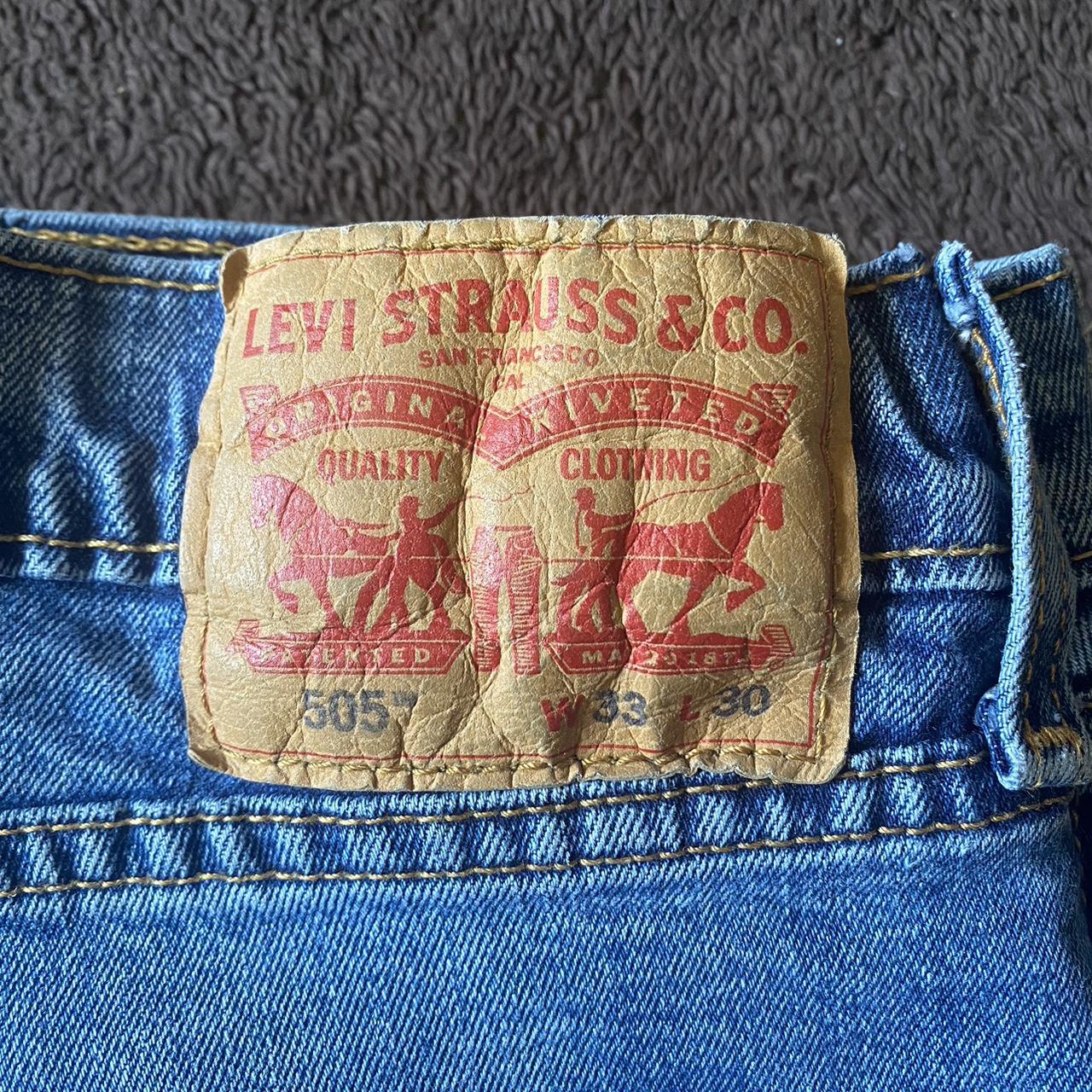 blue jean red tag levi’s 33w x 30l baby rips on the... - Depop
