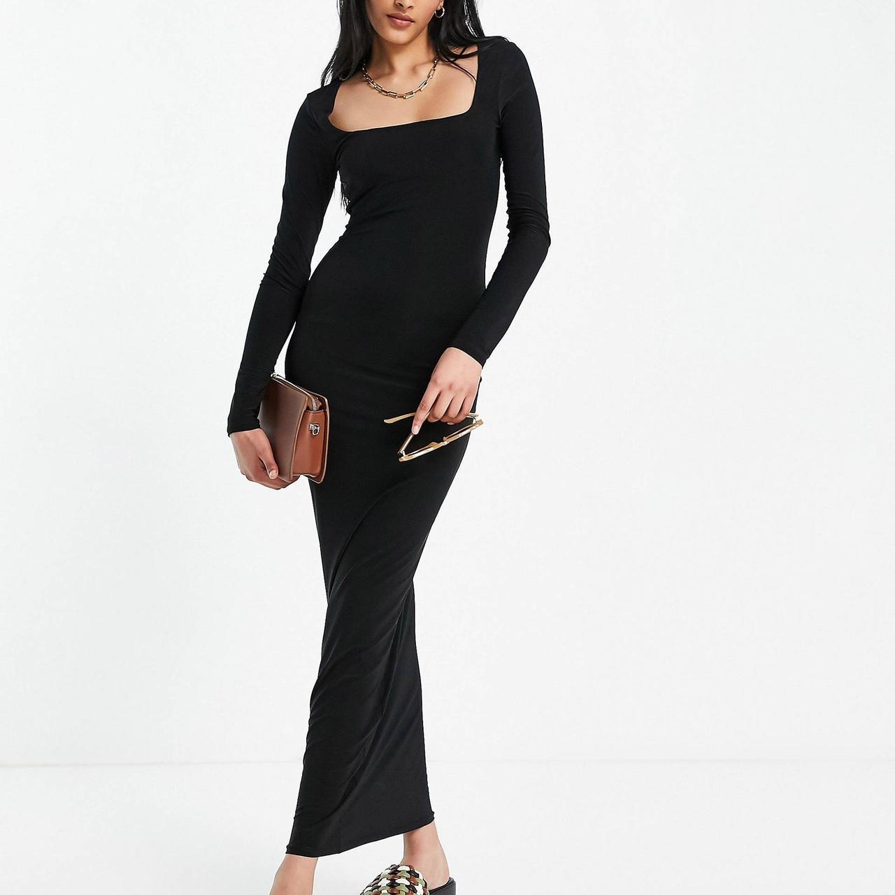 ASOS square neck slinky black long sleeve maxi dress... - Depop