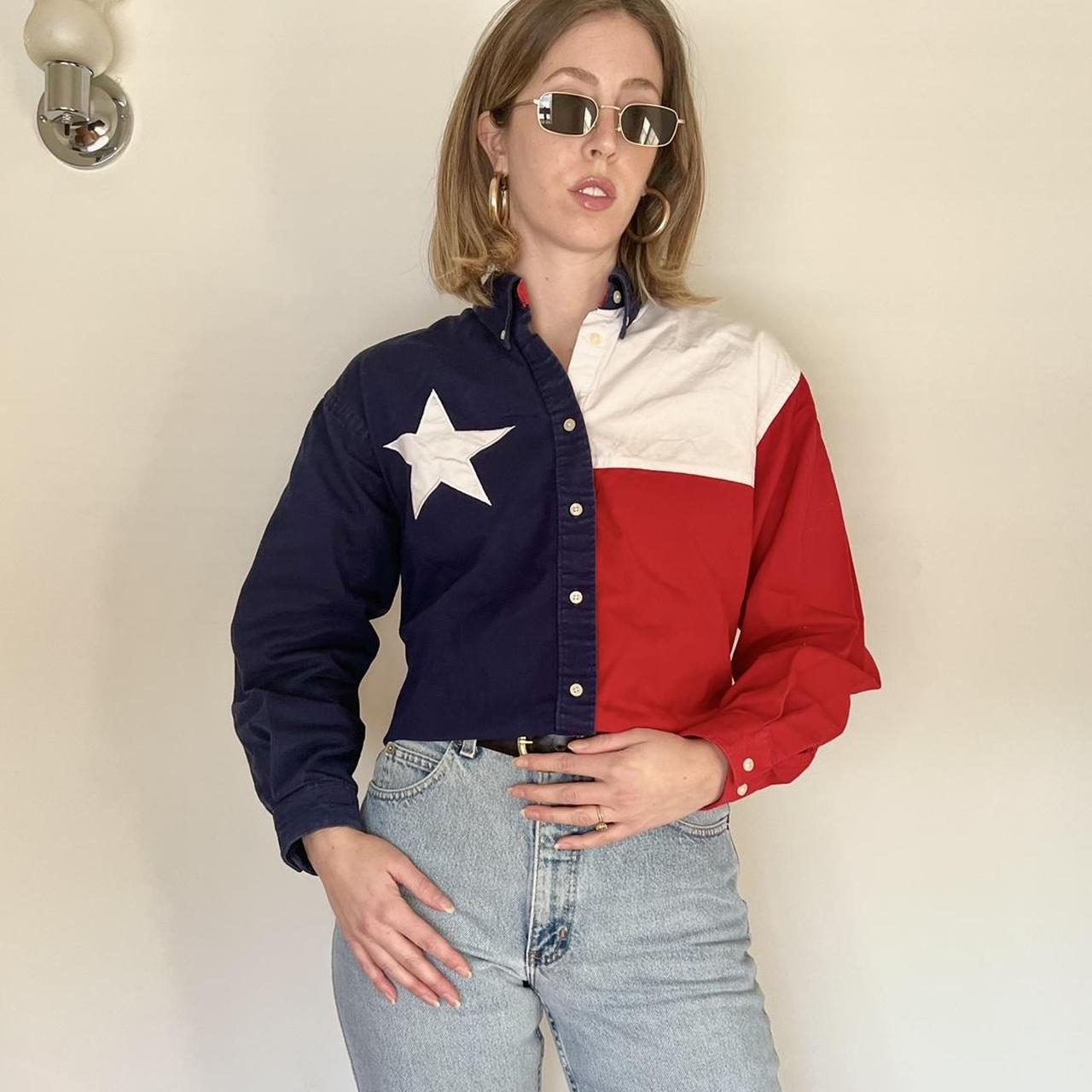 Vintage Texas flag button down long sleeve top by... - Depop