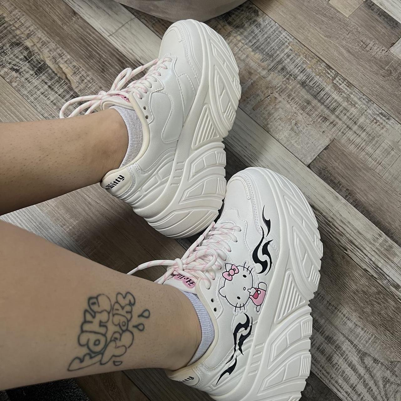 White platform chunky hello kitty shoes !! These r... - Depop