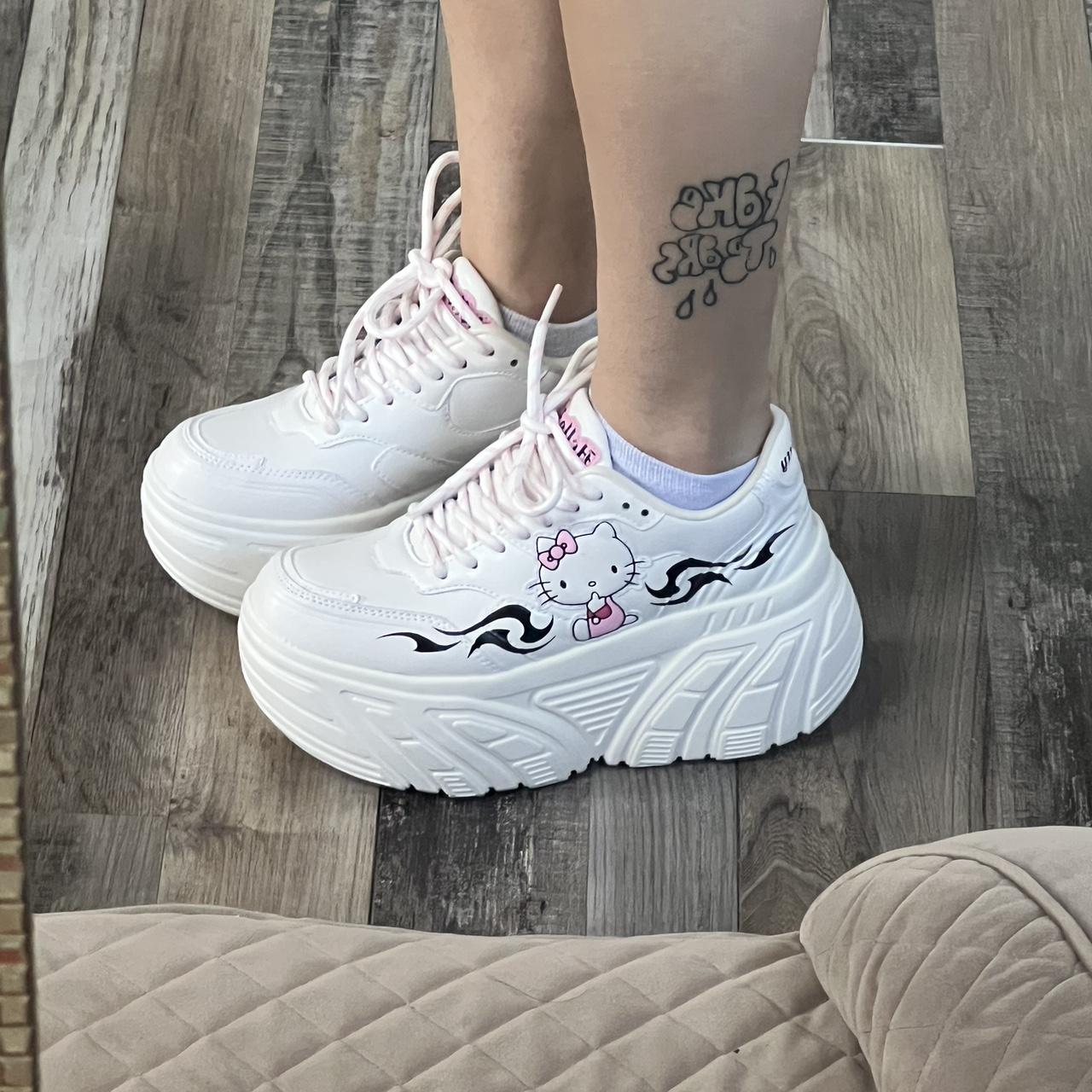 White platform chunky hello kitty shoes !! These r... - Depop