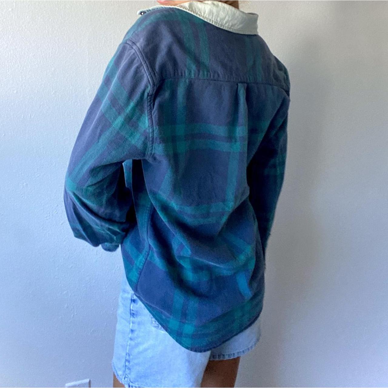 Insight - Navy Blue and Green Plaid Flannel Free... - Depop