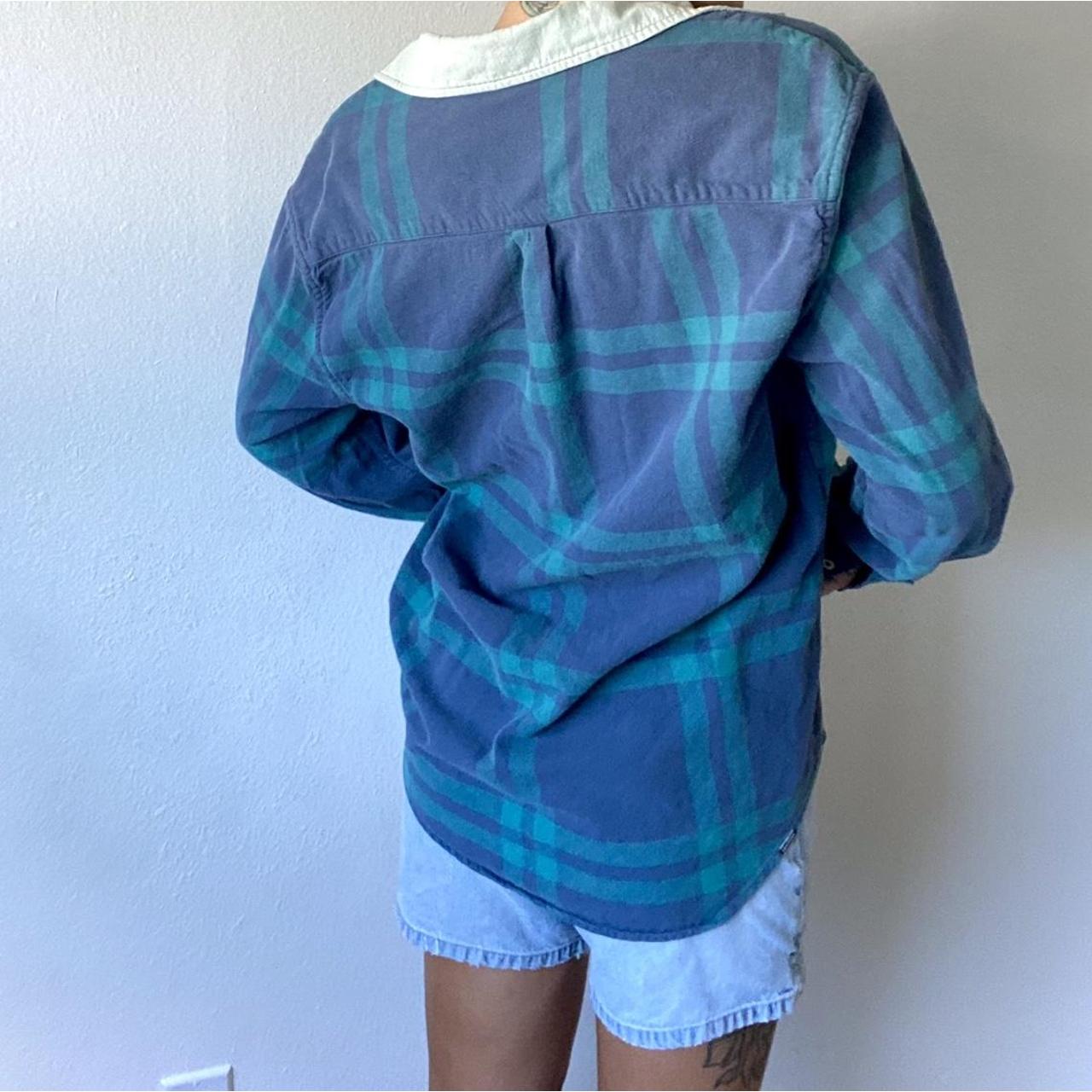 Insight - Navy Blue and Green Plaid Flannel Free... - Depop