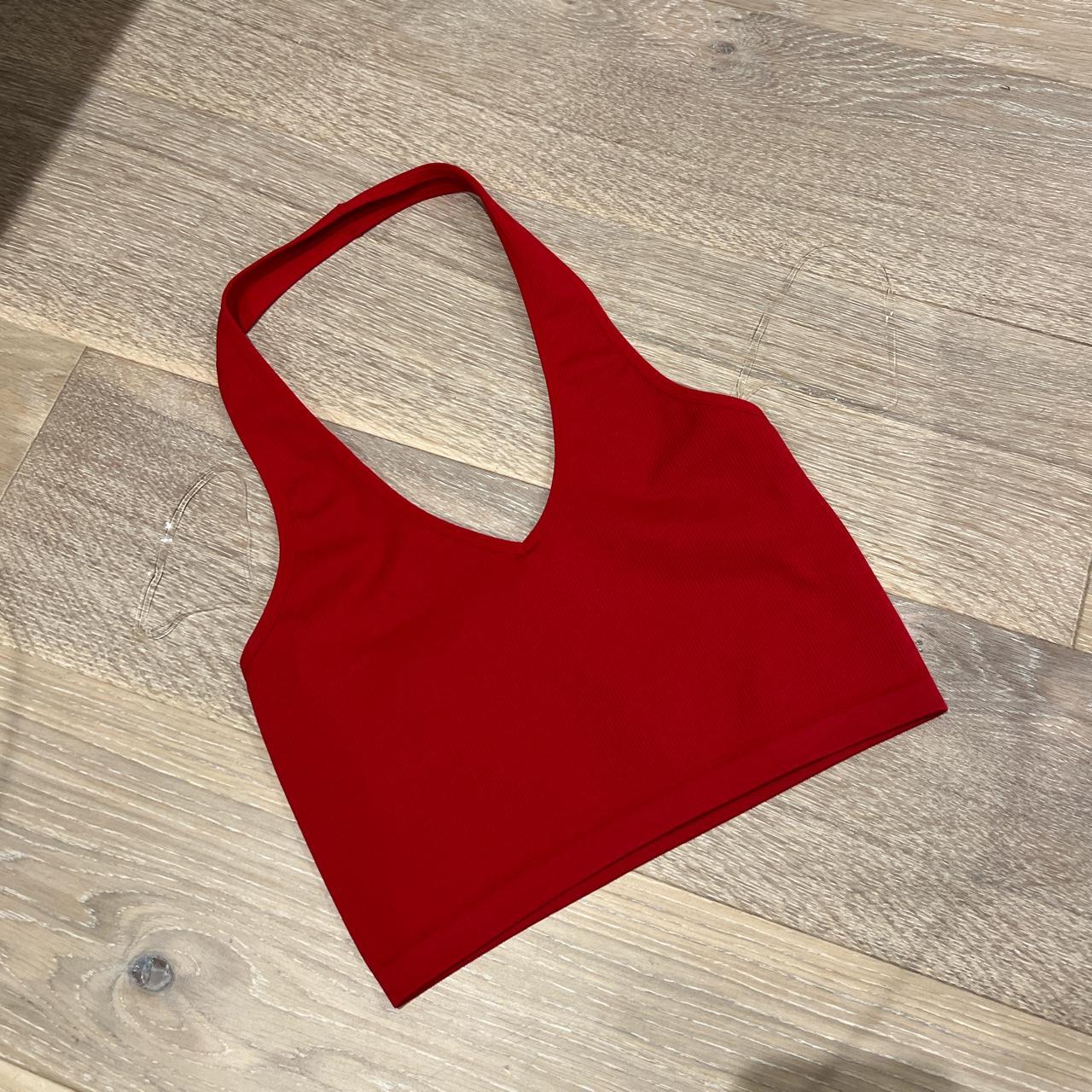 bright red halter crop tank top ️ so cute and... - Depop