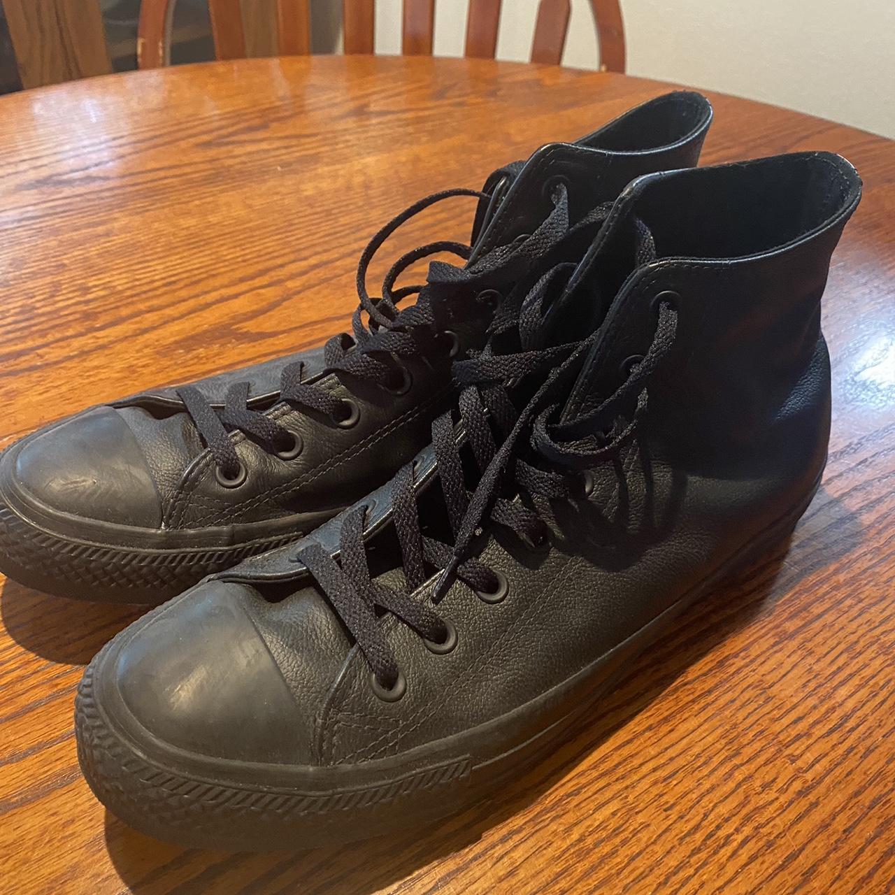 All black leather converse high tops - Depop
