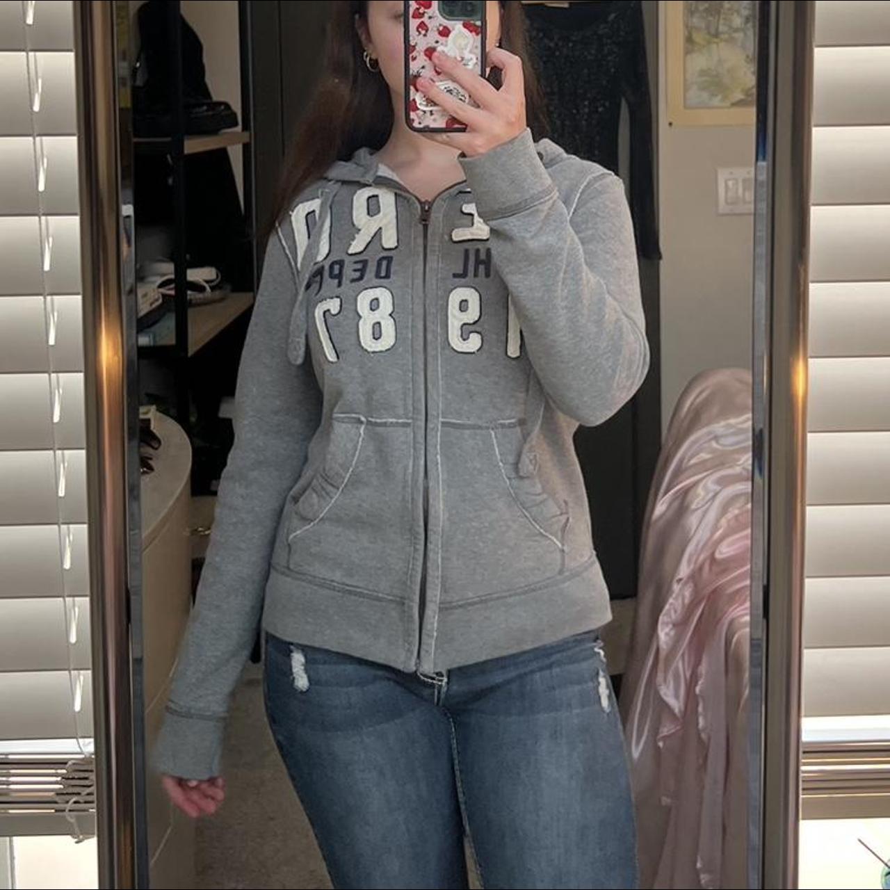 grey aeropostale zip up hoodie, size XS but could... - Depop