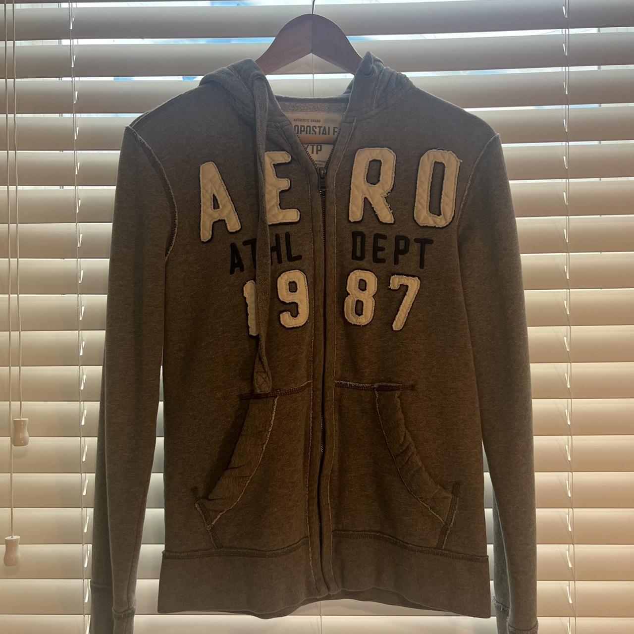 grey aeropostale zip up hoodie, size XS but could... - Depop