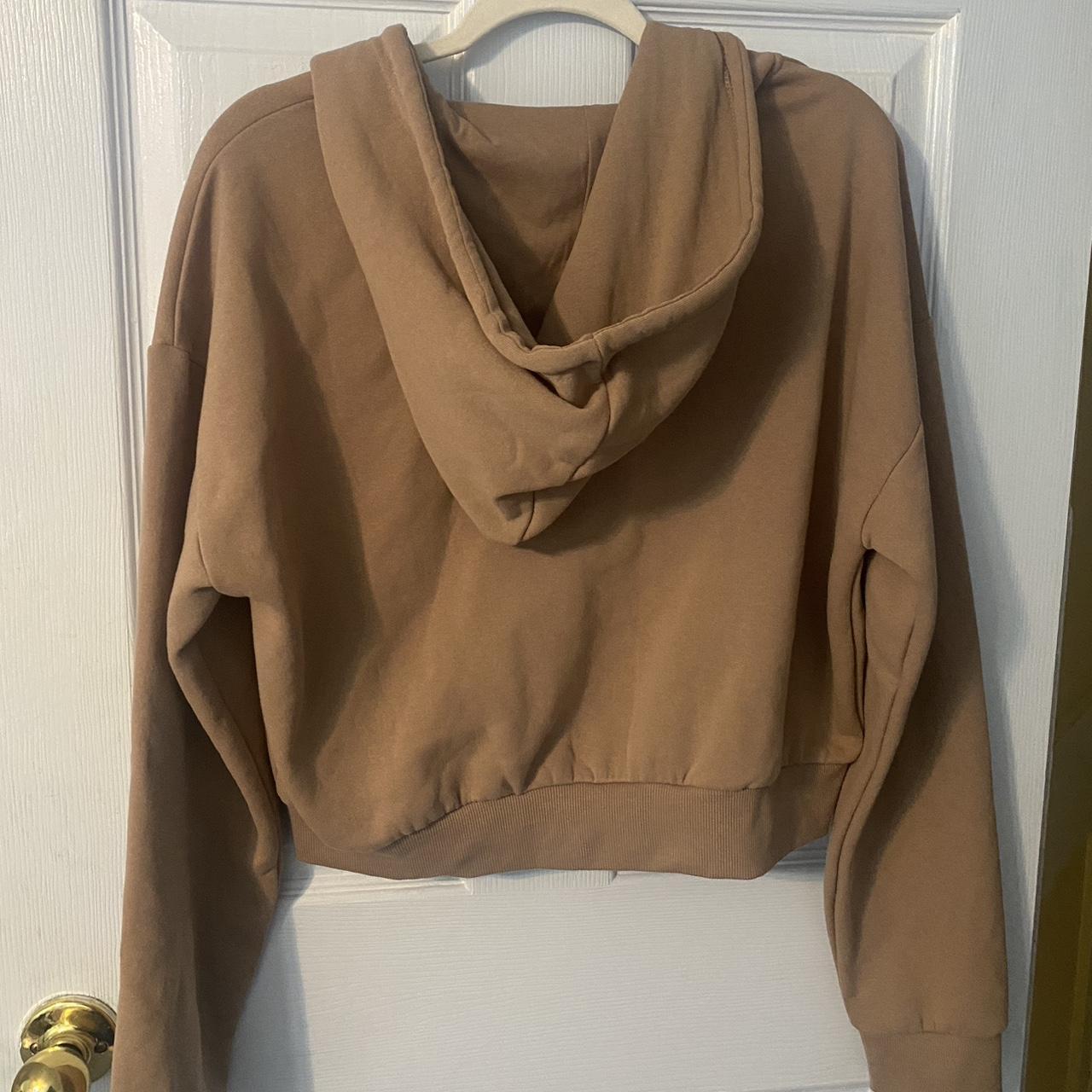 cropped light brown zip up hoodie from forever 21,... - Depop