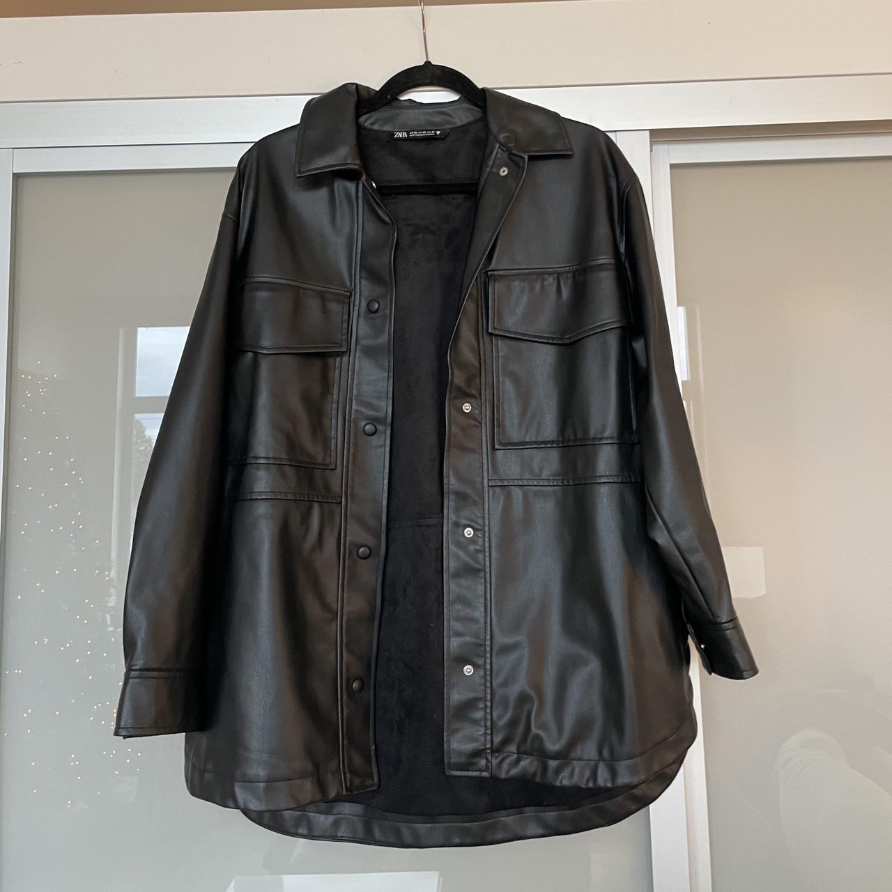 Zara oversized faux leather shacket. Never worn,... - Depop
