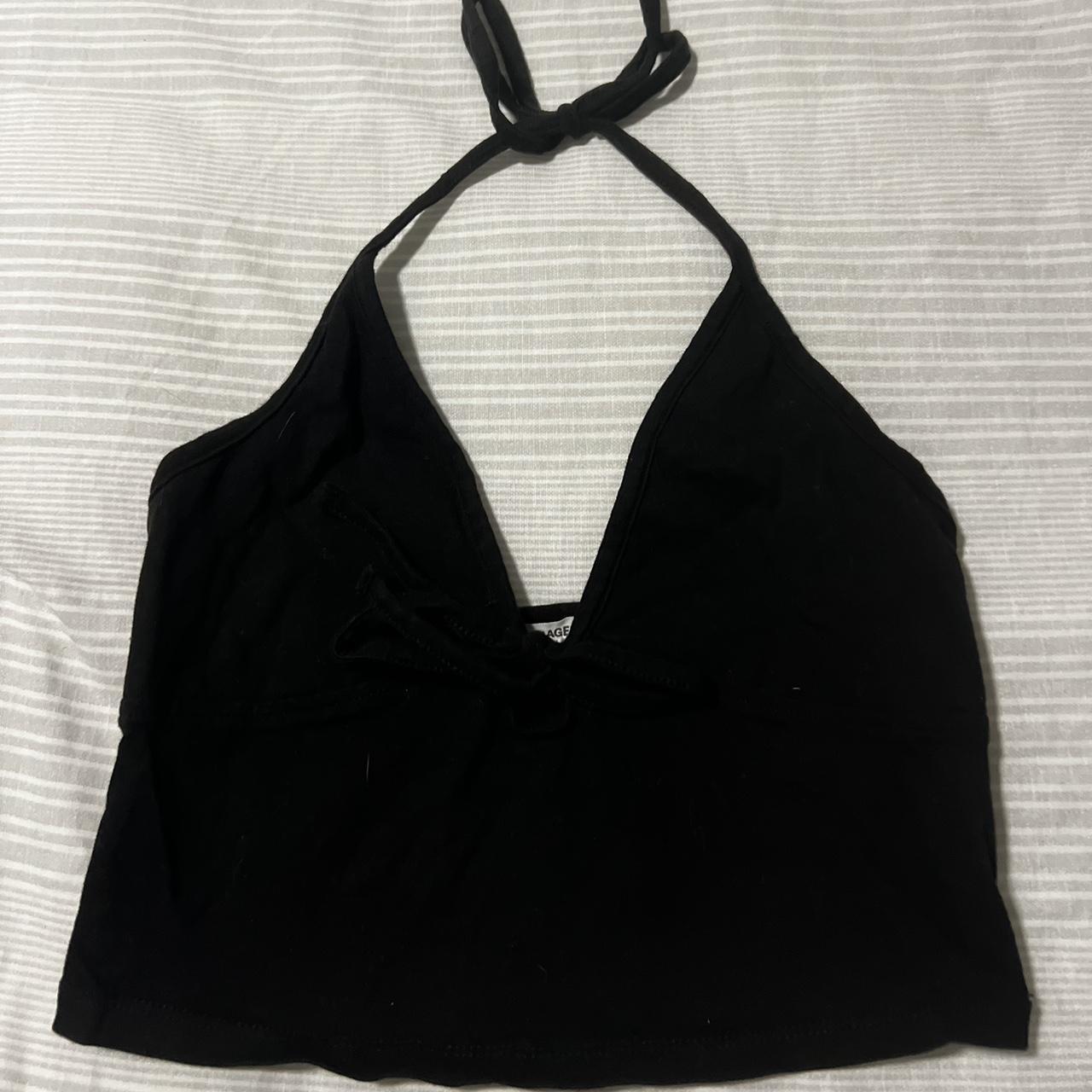 black garage halter crop top -size S -little bow in... | Depop