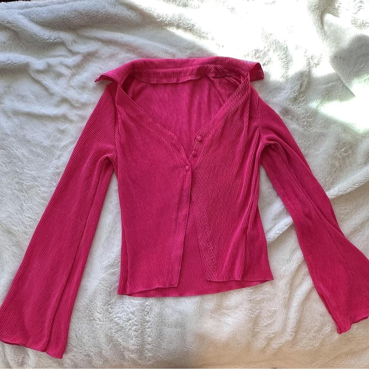 hot pink open front long sleeve💌 super soft ribbed... - Depop