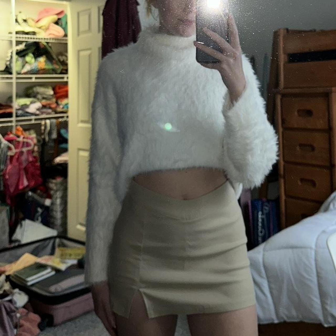 Cropped fuzzy white sweater. Turtle neck as well.... - Depop