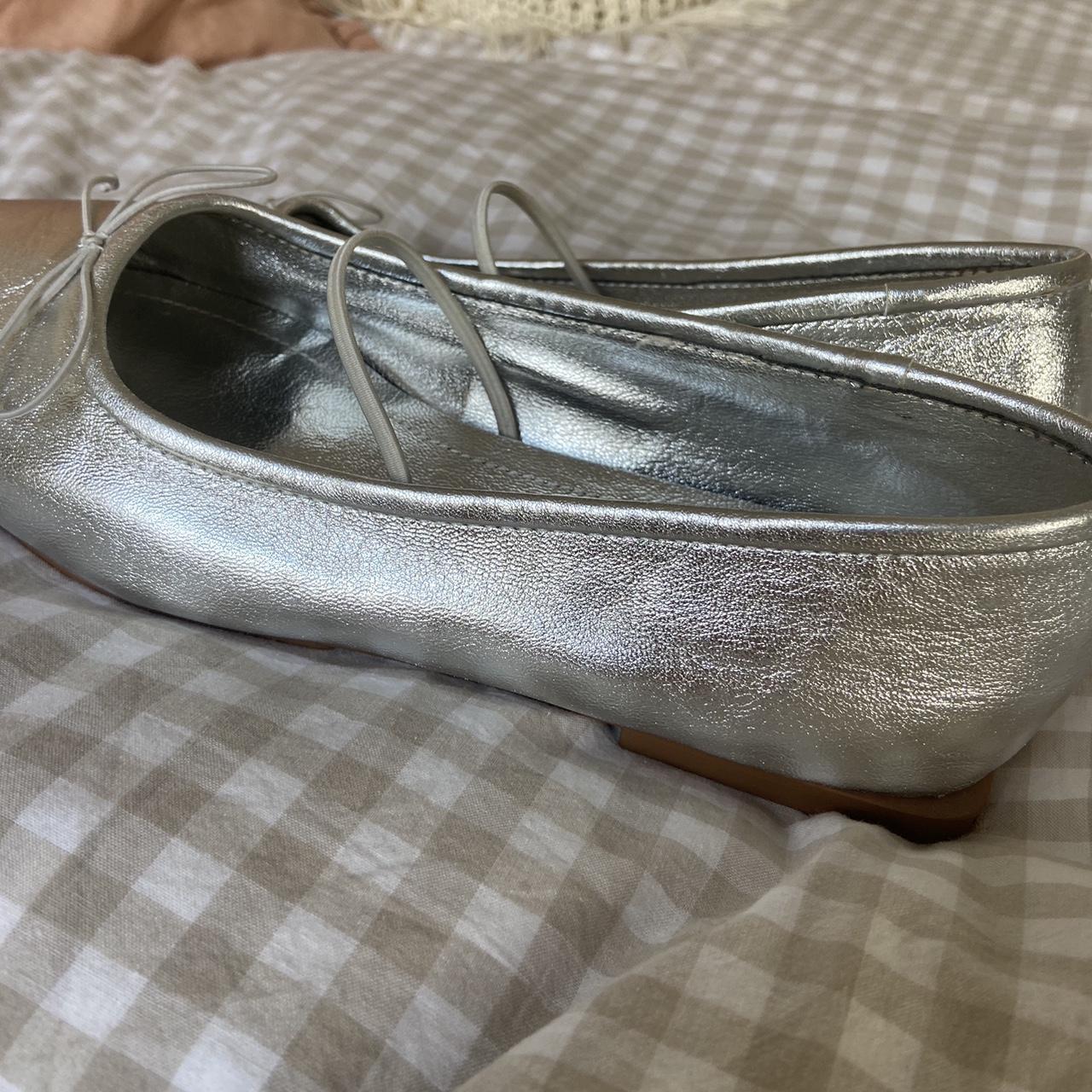 Zara silver ballet flats, size 5, only worn... - Depop