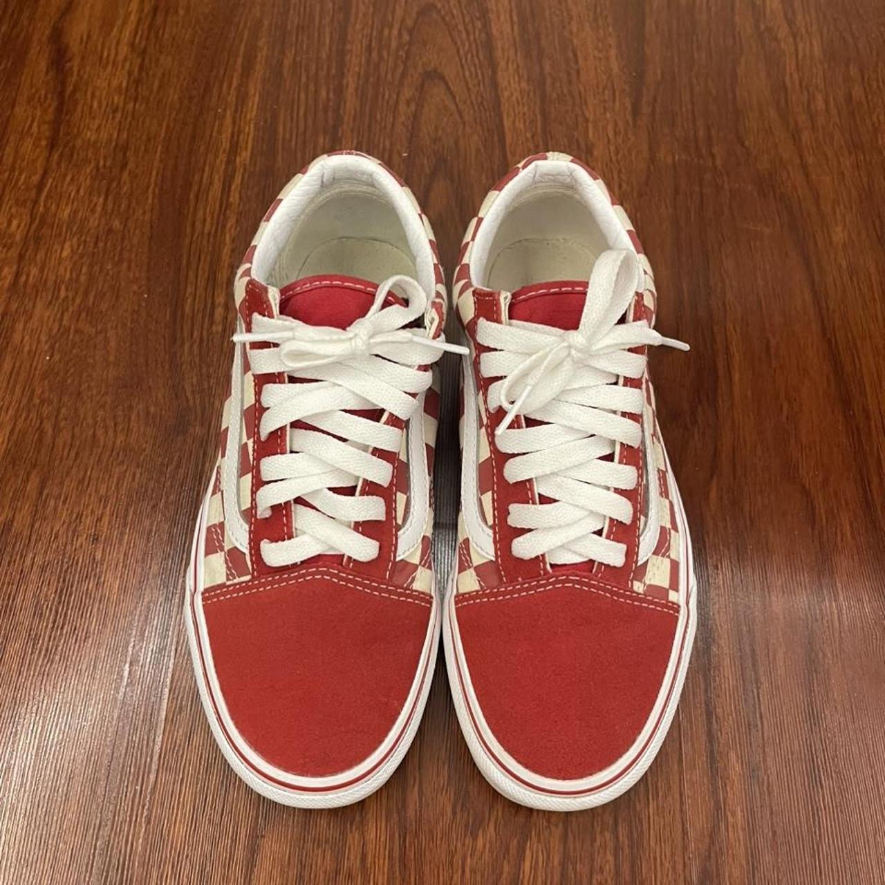 Vans Women's Red and White Trainers | Depop