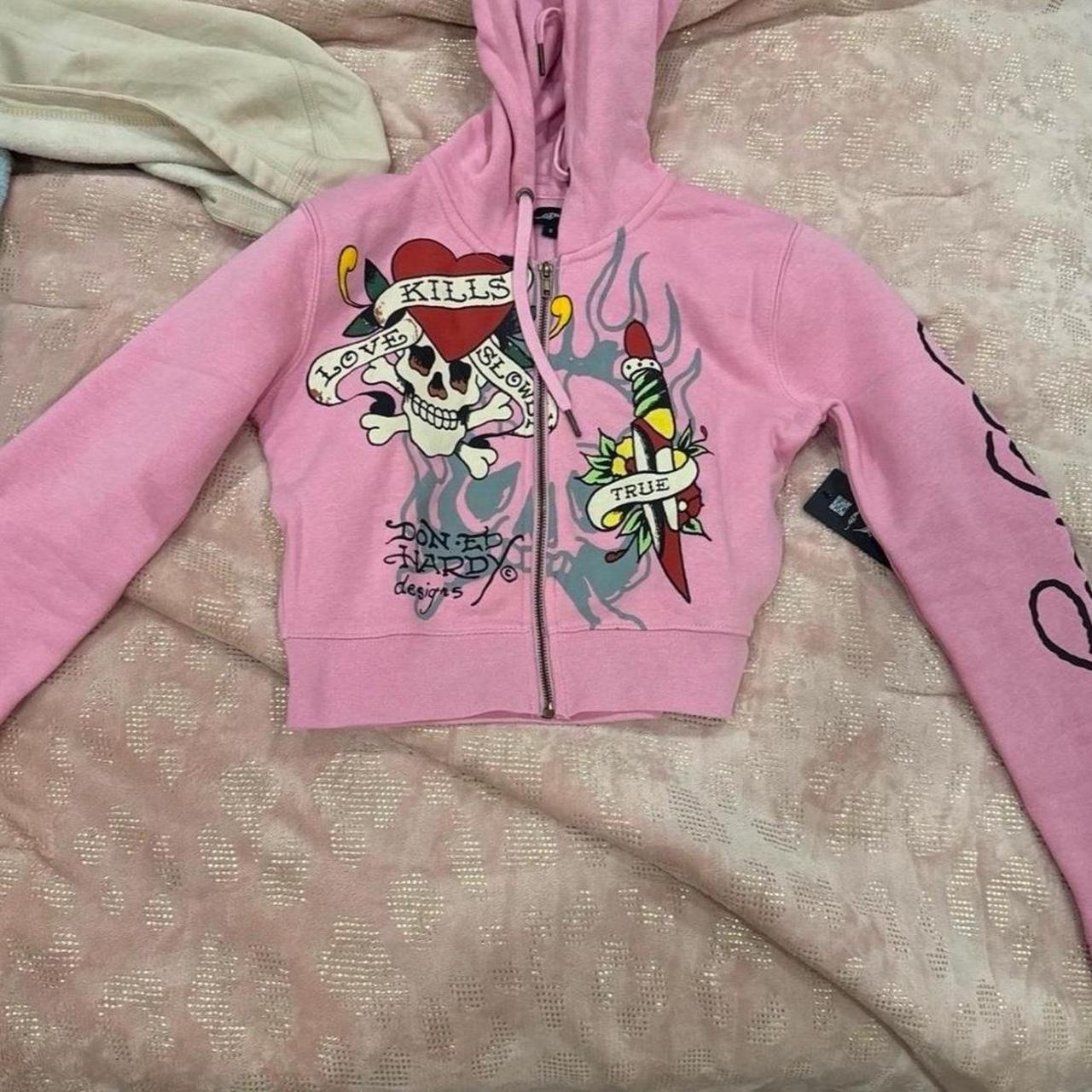 Pink ed hardy hoodie New with tags Perfect... | Depop