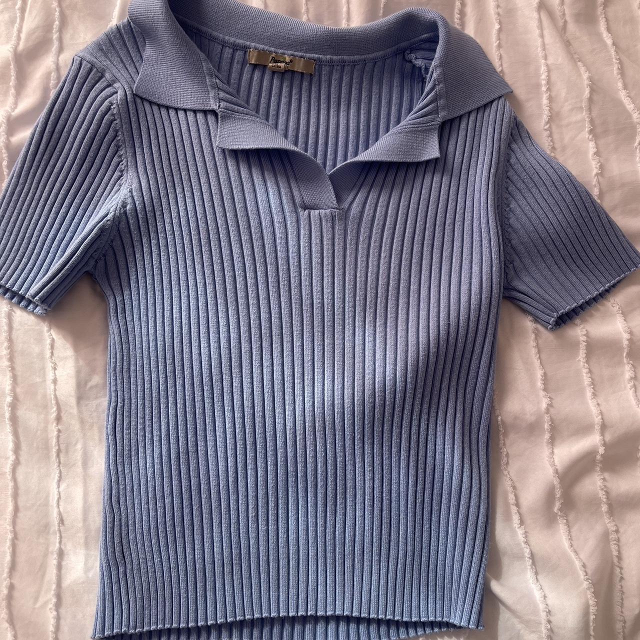 blue ribbed top - Depop