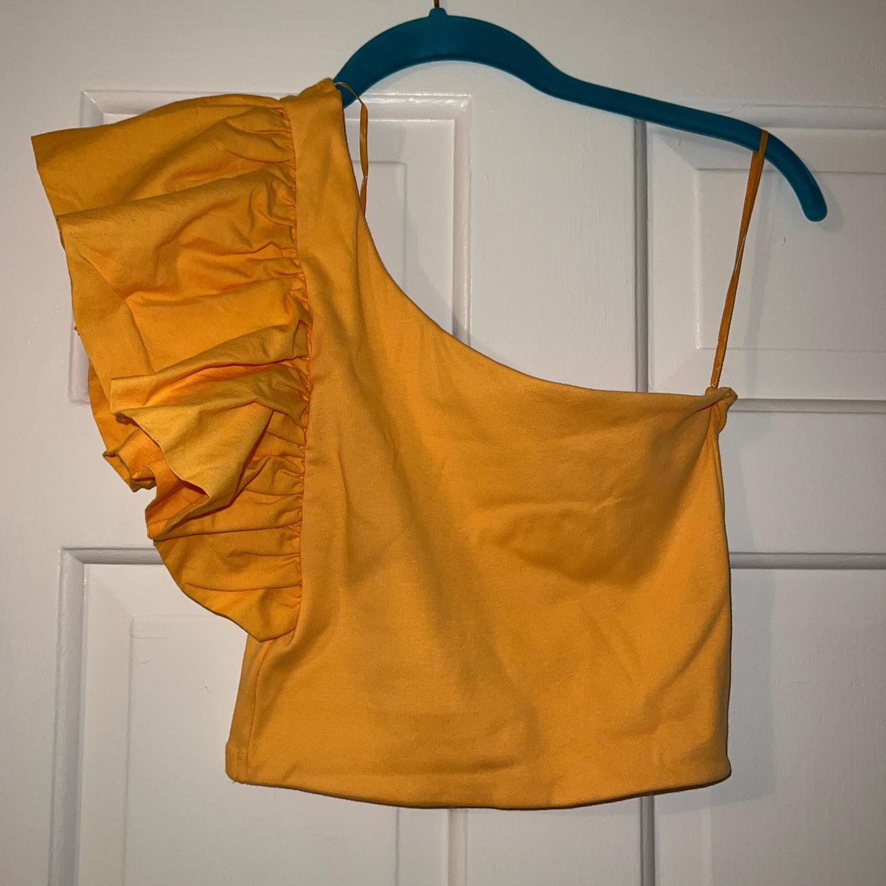 Zara Orange one shoulder ruffle top - New Without... - Depop