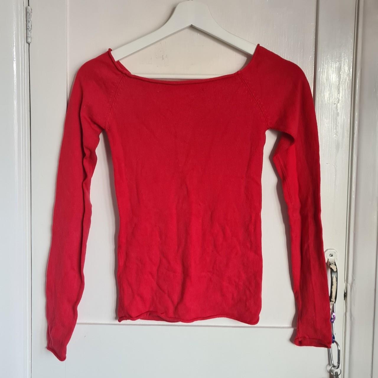 off the shoulder red long sleeve shirt small... - Depop