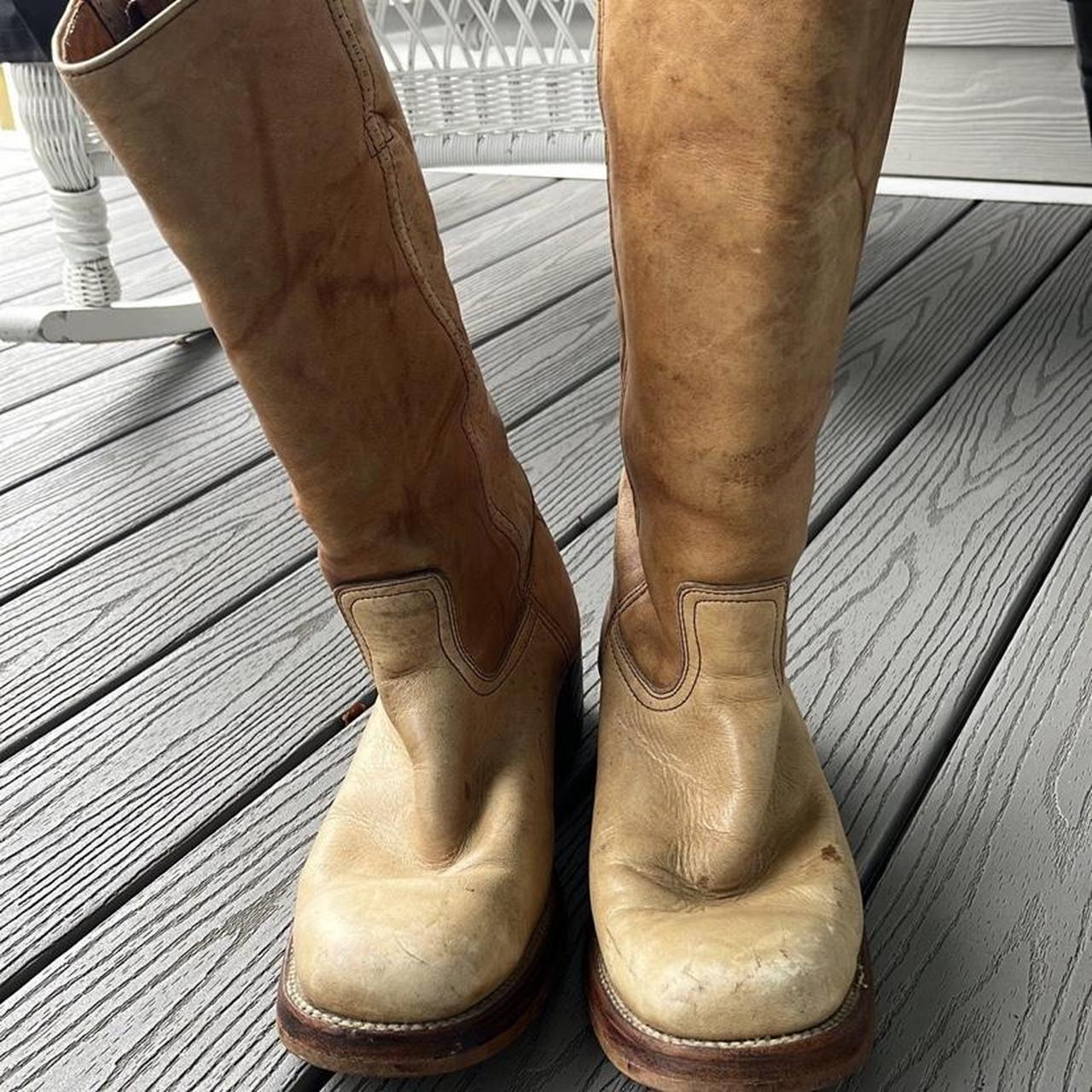 Vintage Frye Campus Banana Leather Men Boots Size 10... - Depop