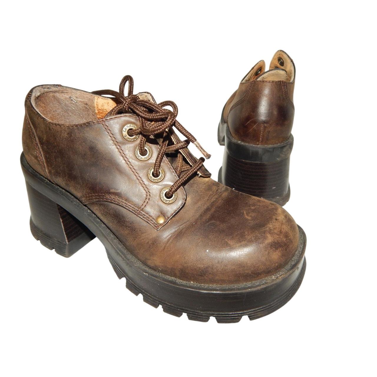 Y2K CANDIES Vintage s Brown Platform Chunky Lace Up... | Depop