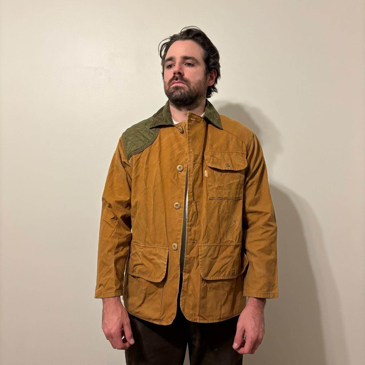 Men's vintage wax canvas hunting jacket in a green +... - Depop
