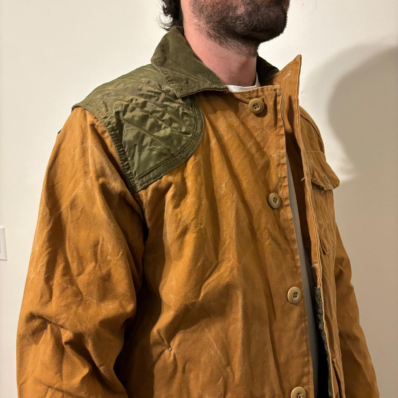 Men's vintage wax canvas hunting jacket in a green +... - Depop