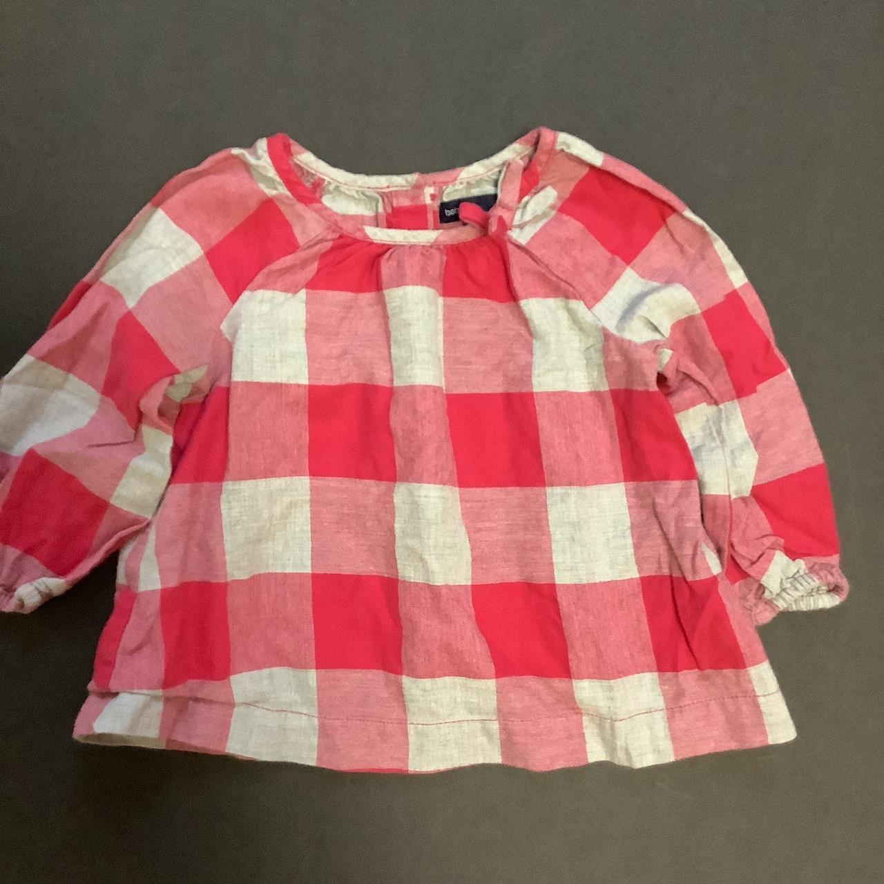 Baby Gap hot pink checked top, 100% cotton, made in... - Depop