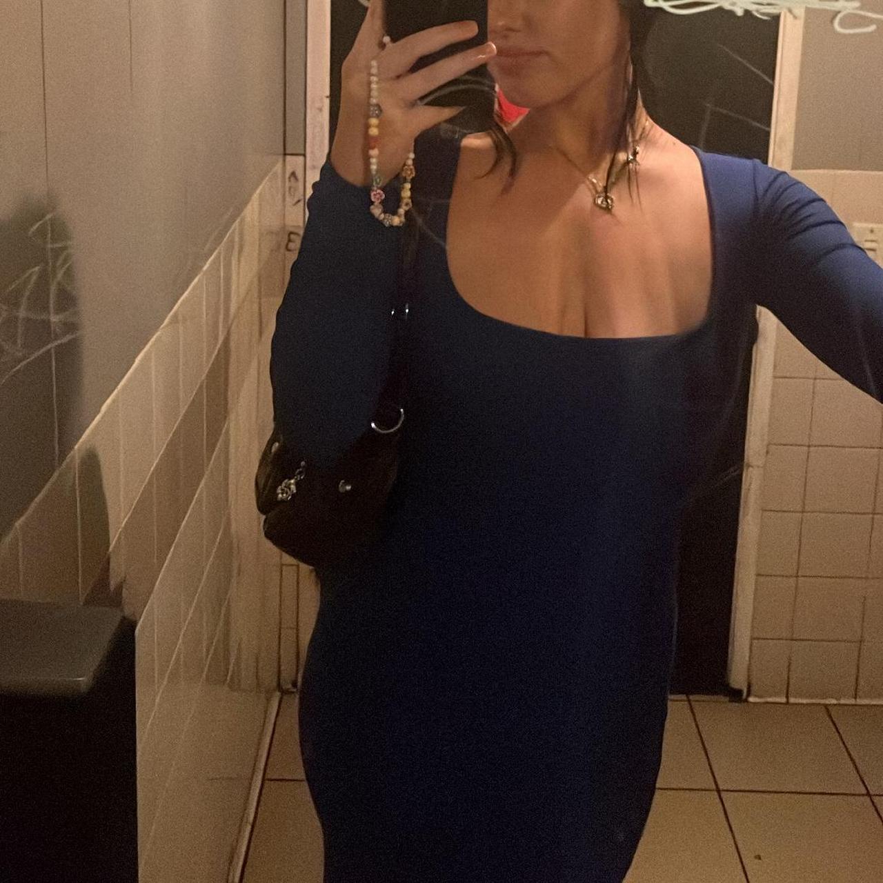 Skims cobalt blue bodycon dress with square neckline... - Depop