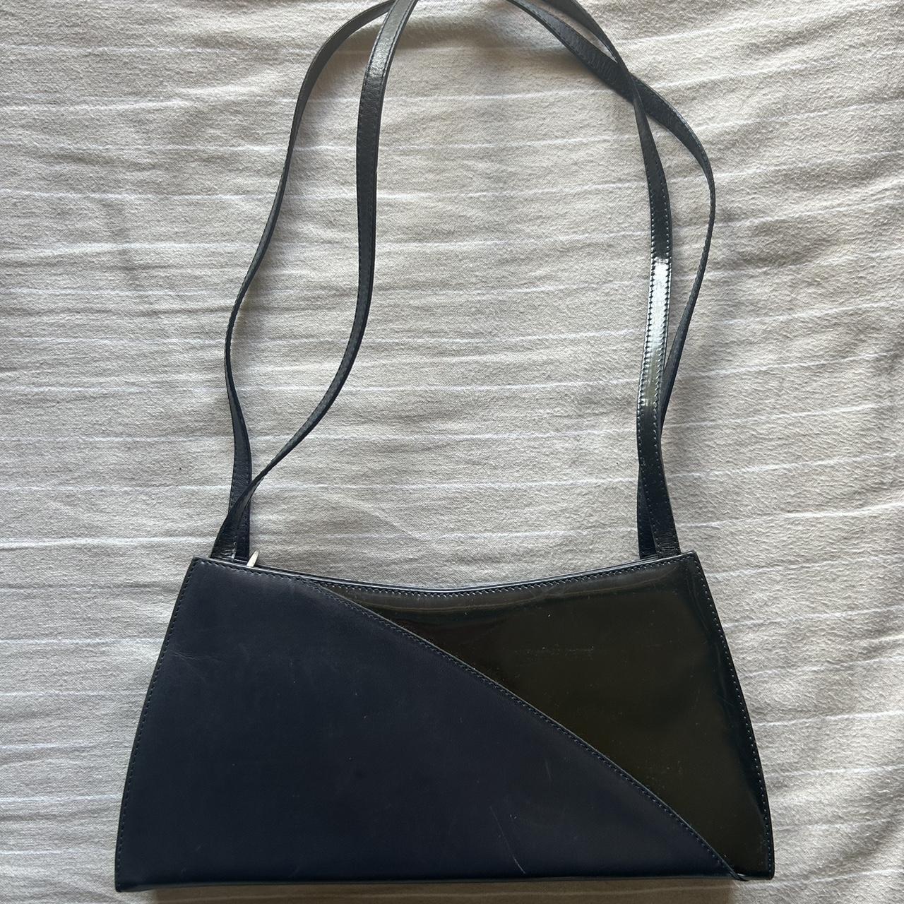 Gorgeous navy vintage drop shoulder bag with patent... - Depop