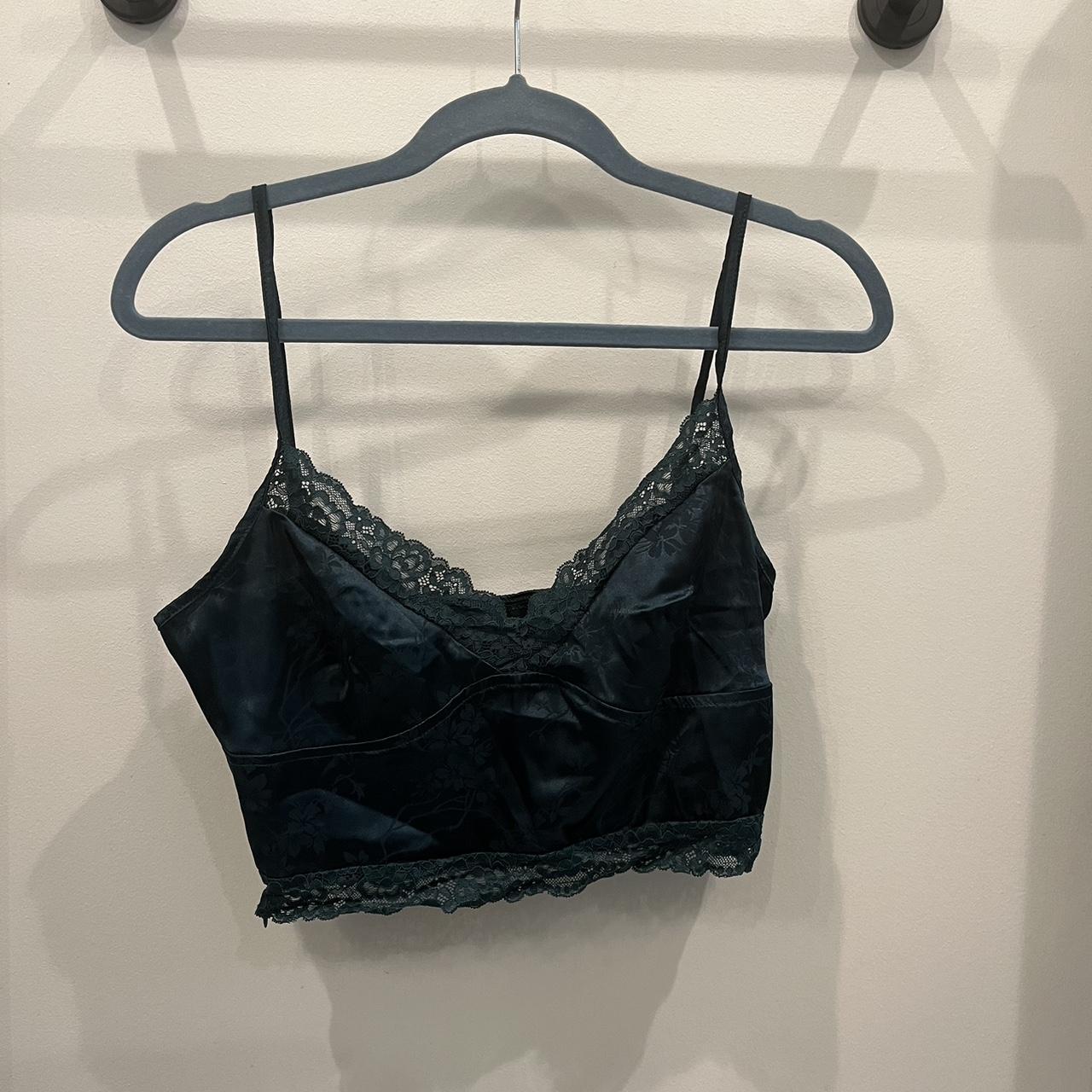 Dark green lace crop top! Never worn, size large but... - Depop