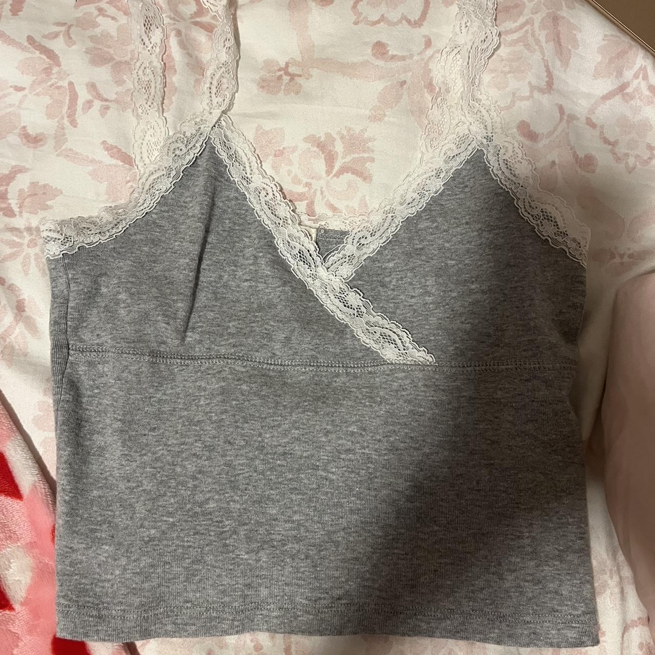 Brandy Melville grey cross over tank top... - Depop