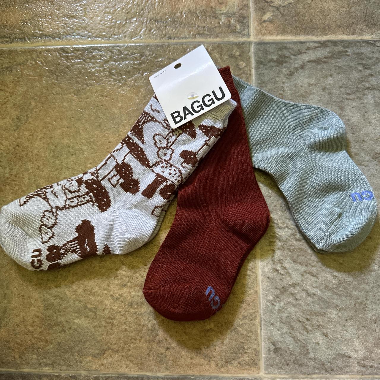 Baggu socks 3 pack Mushroom design, brownish red,... | Depop