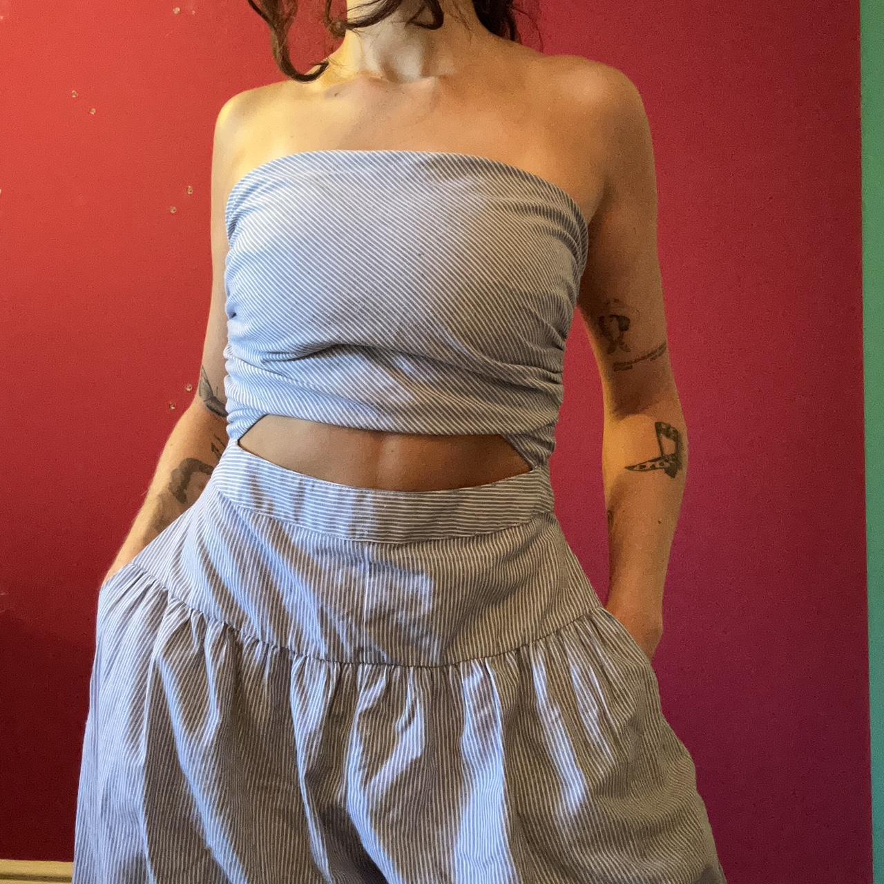 Wide Leg open midriff pinstripe jumpsuit! 🌊... - Depop