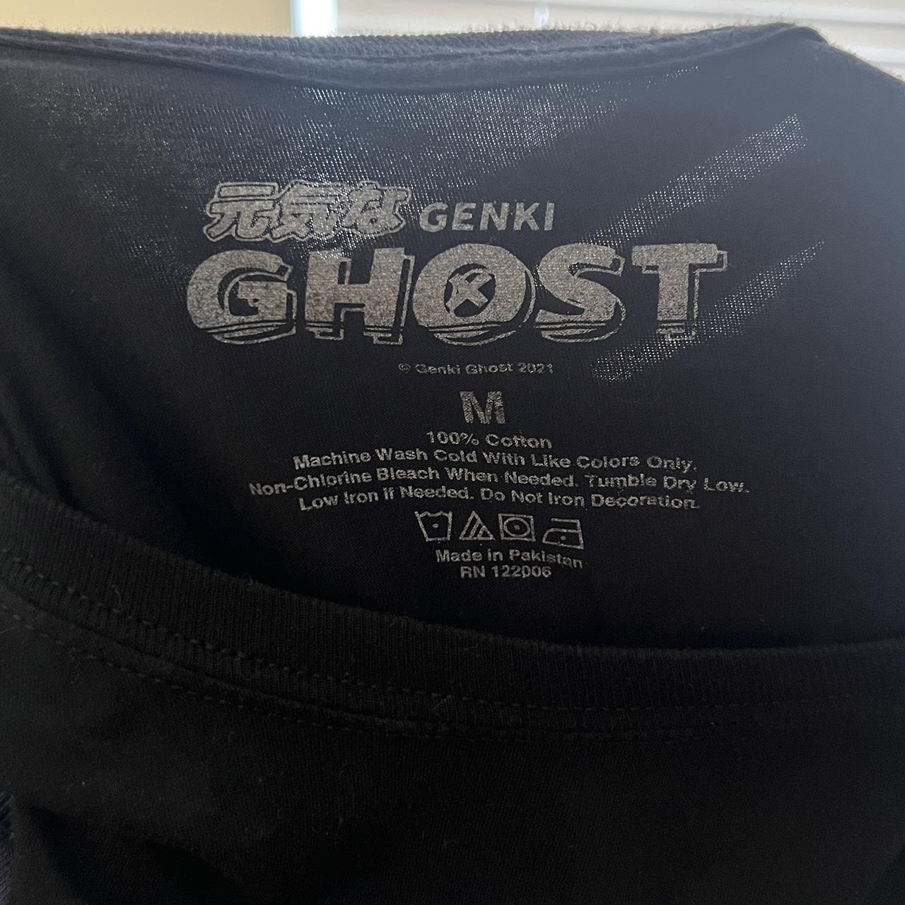 medium genki ghost black and white short sleeve... | Depop