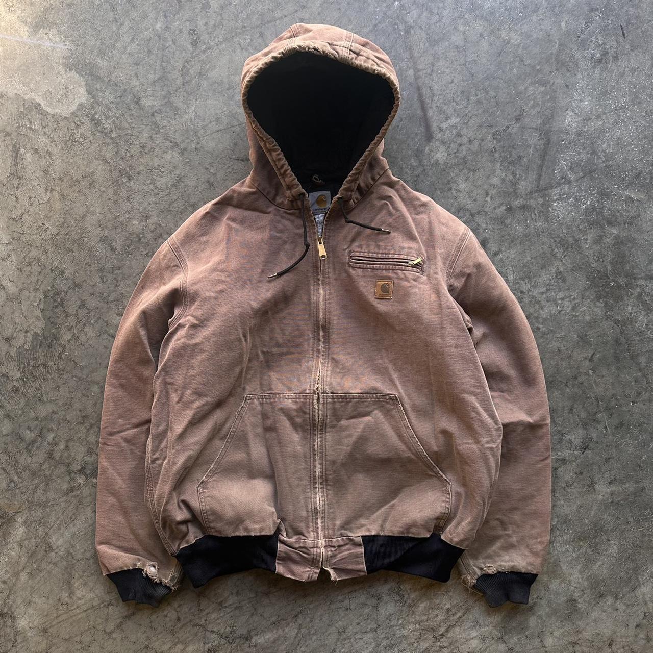vintage carhartt hooded jacket - chocolate brown... - Depop