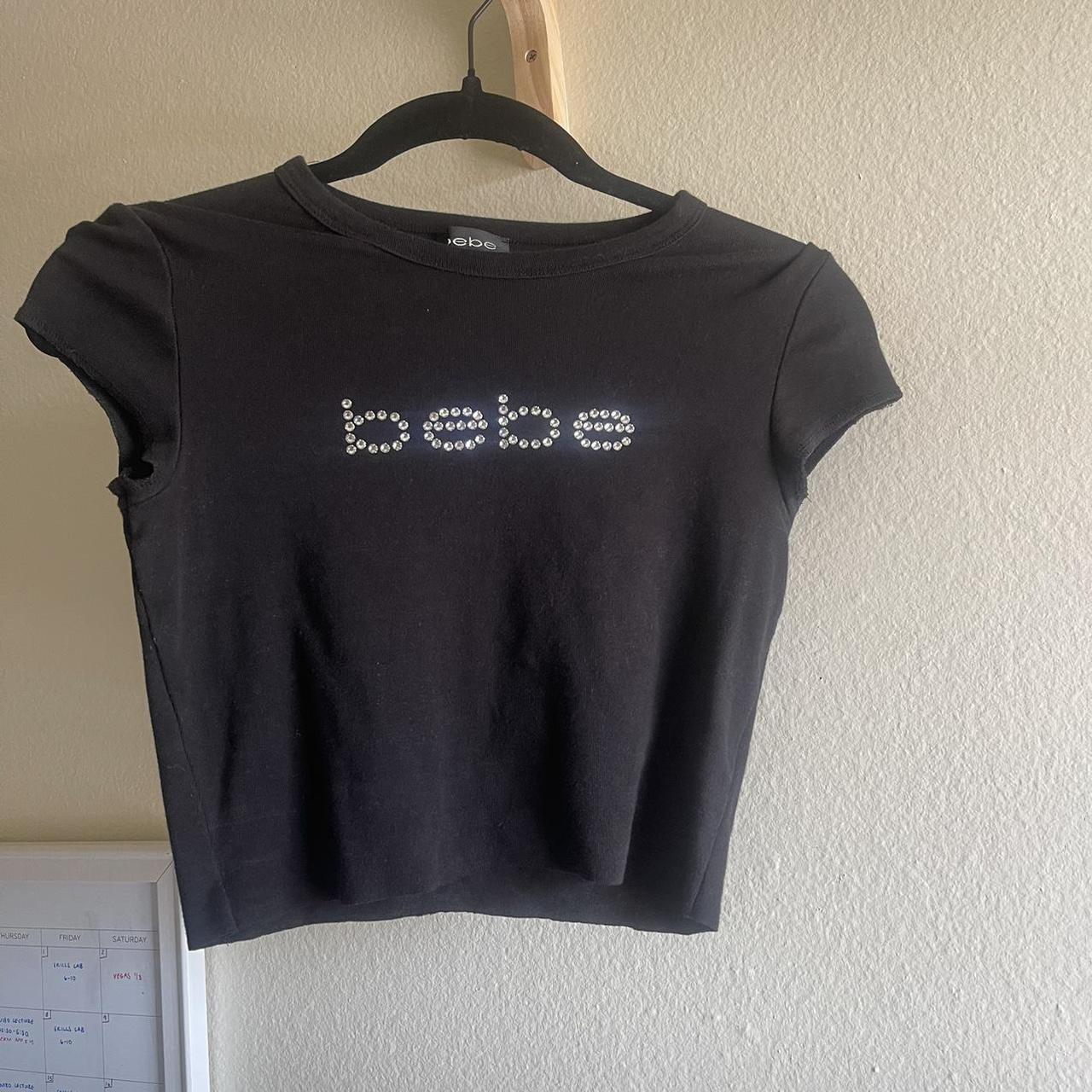 black cropped vintage bedazzled bebe top #bebe #y2k... - Depop