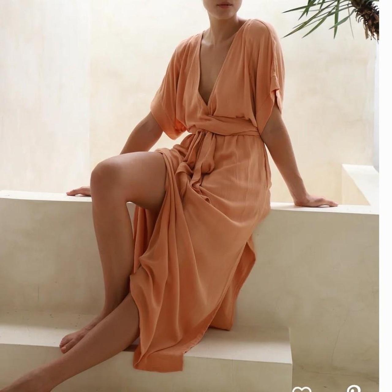 Hazel and folk melody maxi dress in toasted peach!... - Depop