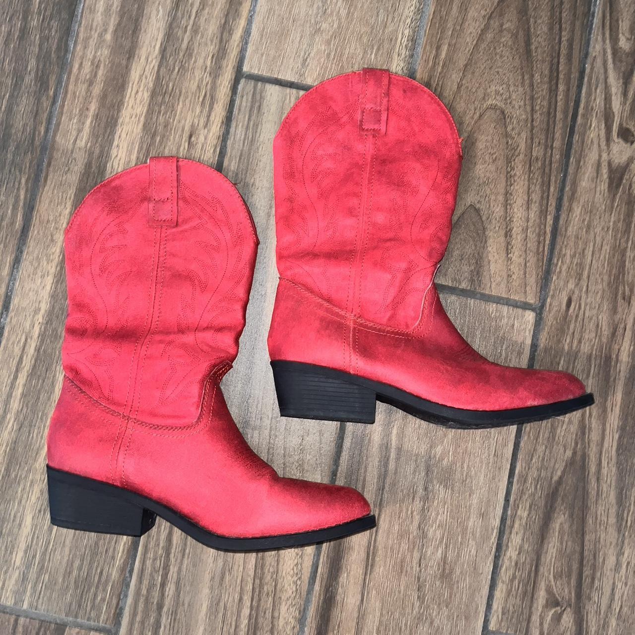 RED BOOTS Red pointed toe cowgirl cowboy boots by... - Depop