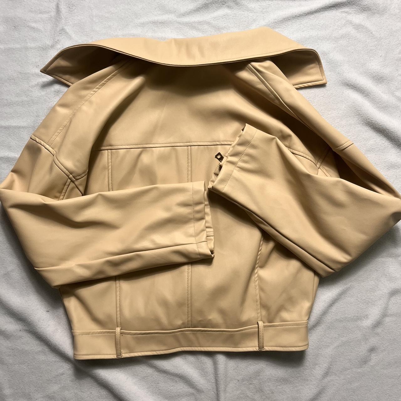 TAN JACKET Faux cream/tan leather moro jacket by... - Depop