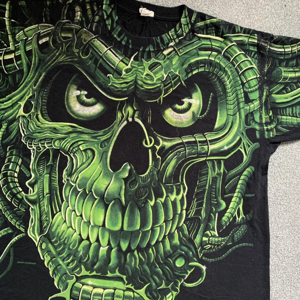 Vintage 1998 Liquid Blue Terminator Skull All Over... - Depop