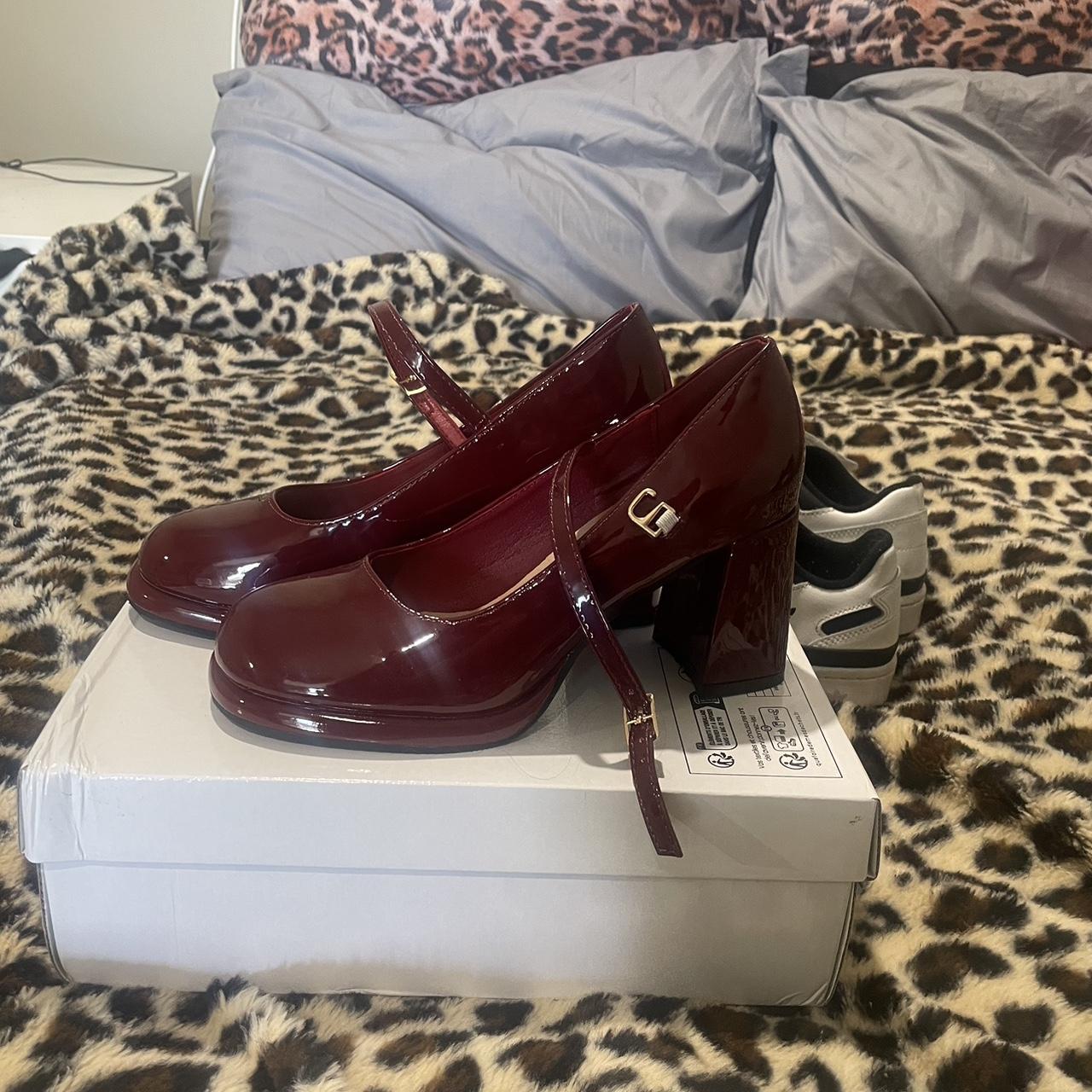 Cherry red Mary jane heels fits size 7 woman's never... - Depop