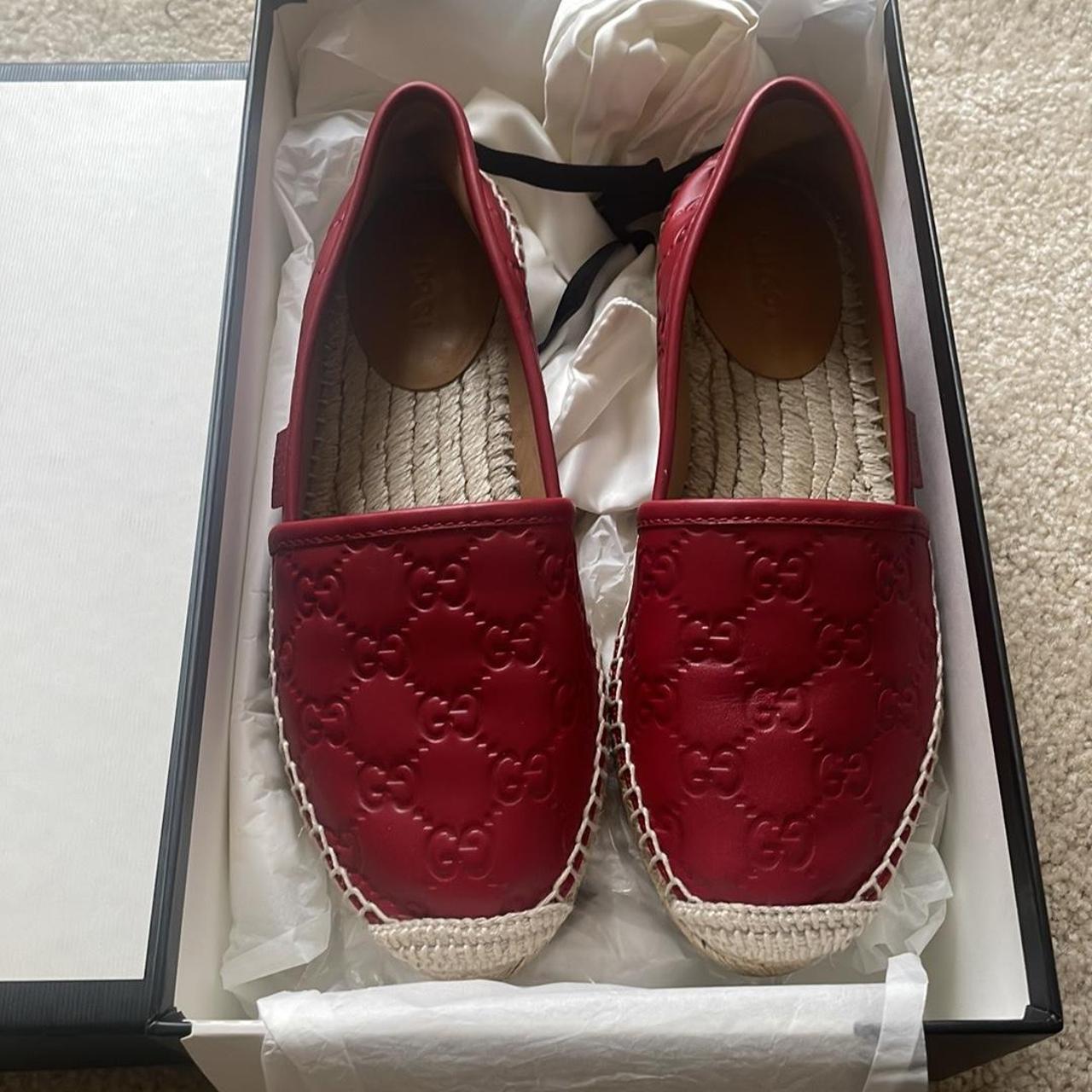 Red Gucci loafers size 35 1/2 worn once box included - Depop