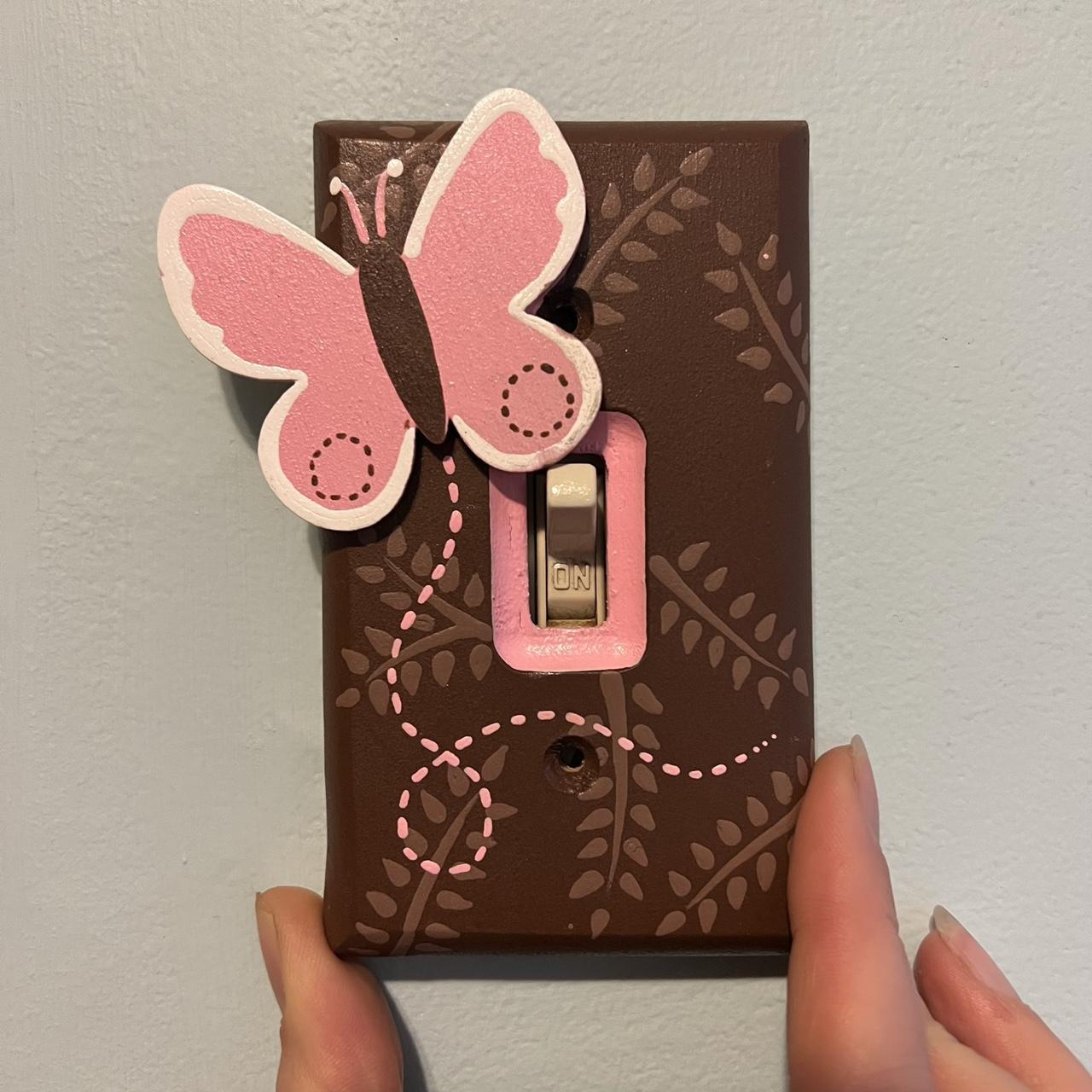 Y2k brown & pink butterfly painted light switch... - Depop