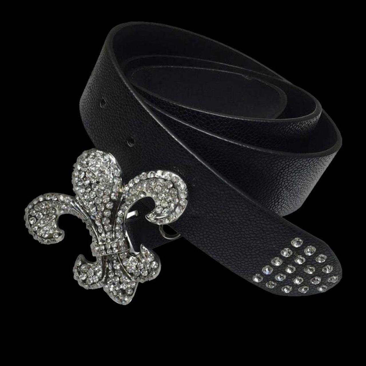 Rhinestone Leather Belt Fleur De Lis Buckle ‼️MESSAGE... - Depop