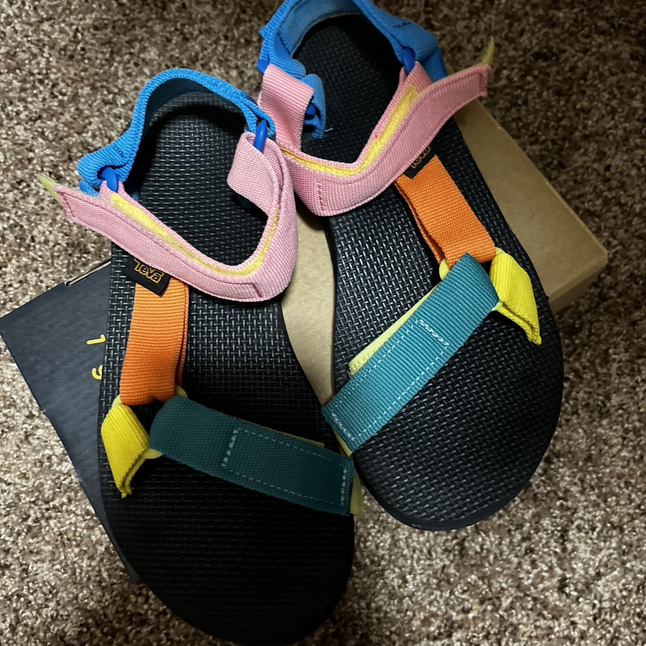 Teva Women's Orange and Yellow Sandals | Depop
