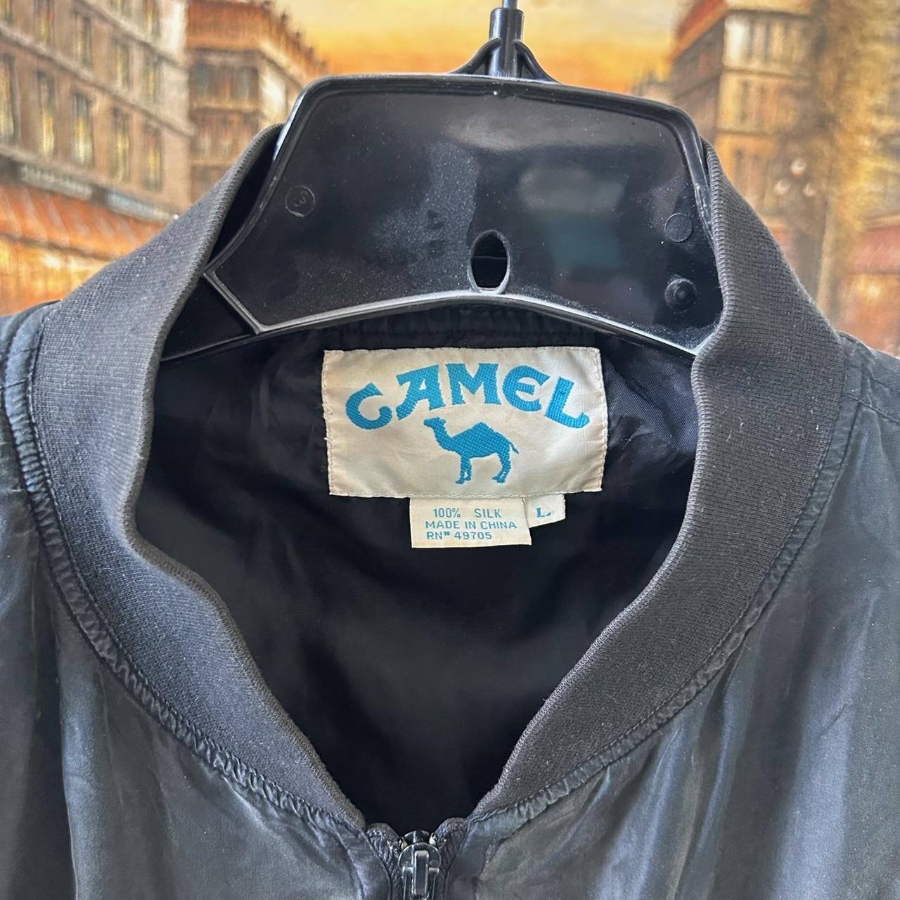 vintage camel cigarettes 100% silk bomber jacket... - Depop