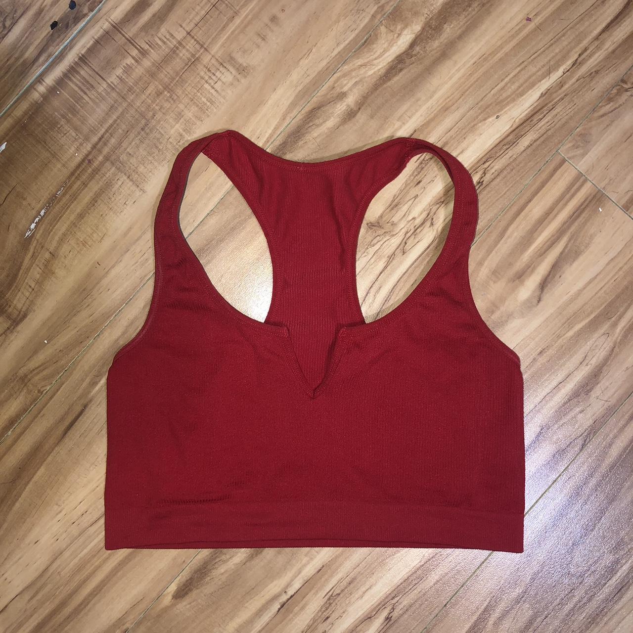 ribbed red sports bra, super stretchy #sportsbra... - Depop