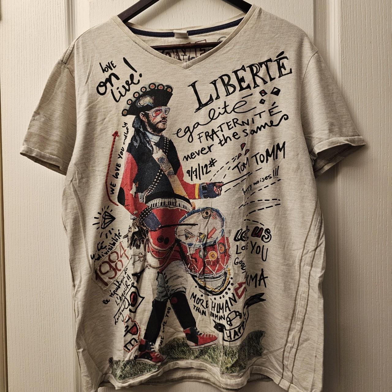 DESIGUAL FRENCH REVOLUTION TEE BEIGE SIZE LARGE 22'... | Depop