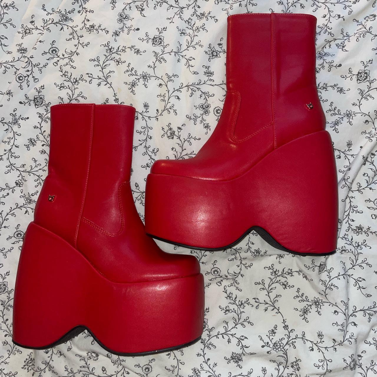 hottest red platform boots never worn 5 inch platform | Depop