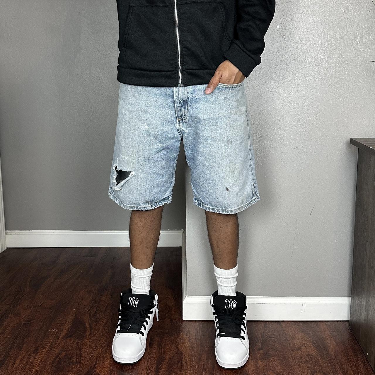 baggy distressed jorts size: 34 model is... | Depop